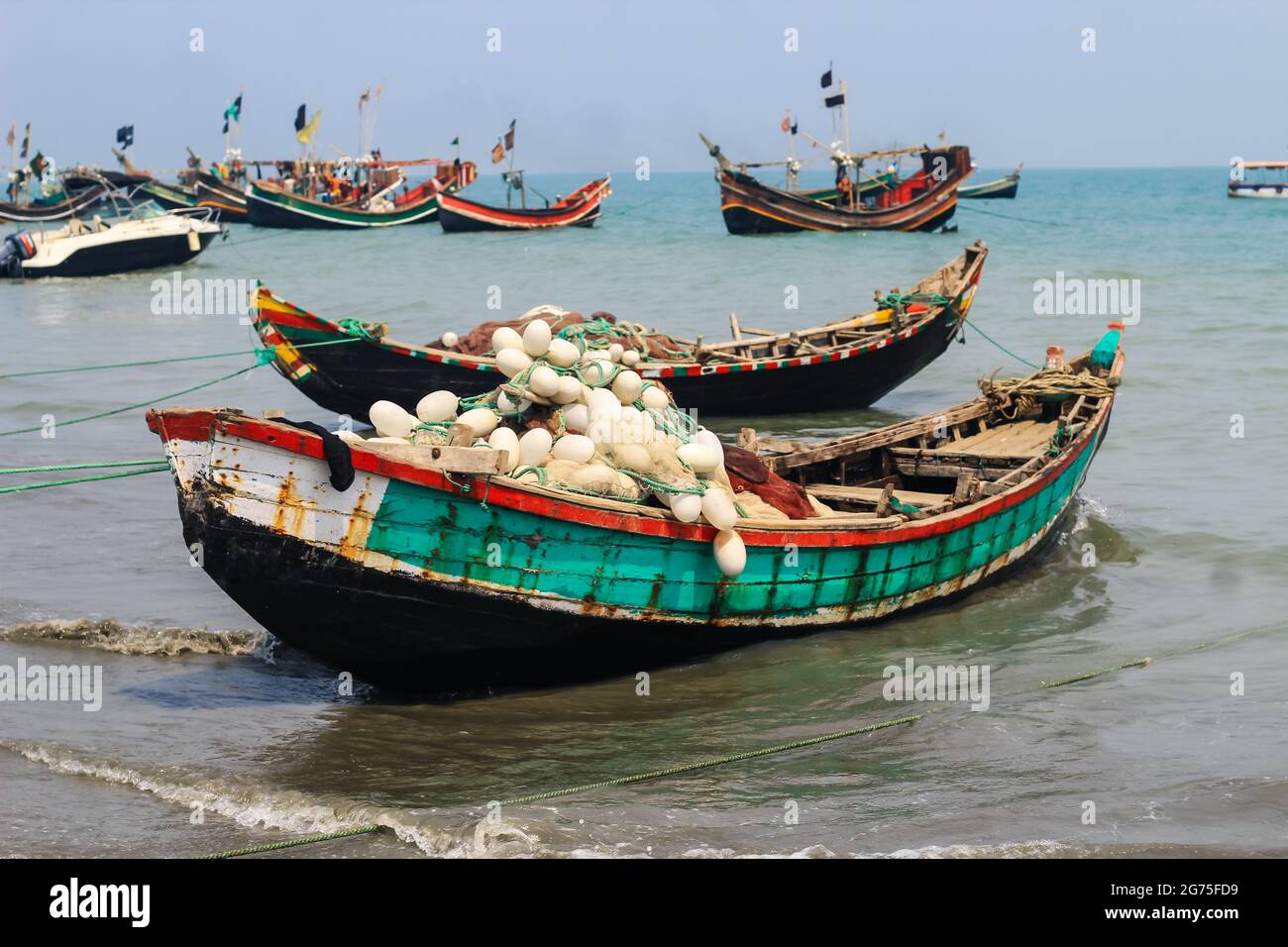 Bangladeshi traditional fishing boat on St. Martin's Island. Fisherman ...