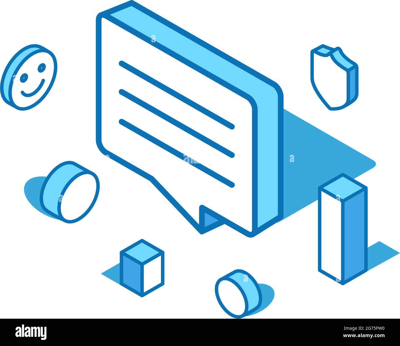 Speech bubble blue line isometric illustration. Review, feedback ...