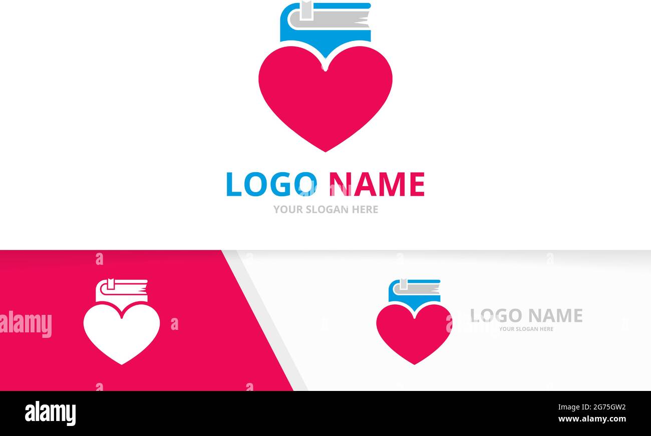 Vector heart and library logo combination. Love and book logotype ...