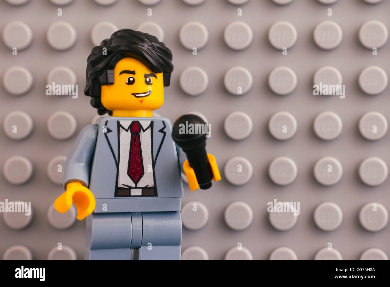 Tambov, Russian Federation - June 04, 2020 Portrait of Lego reporter ...