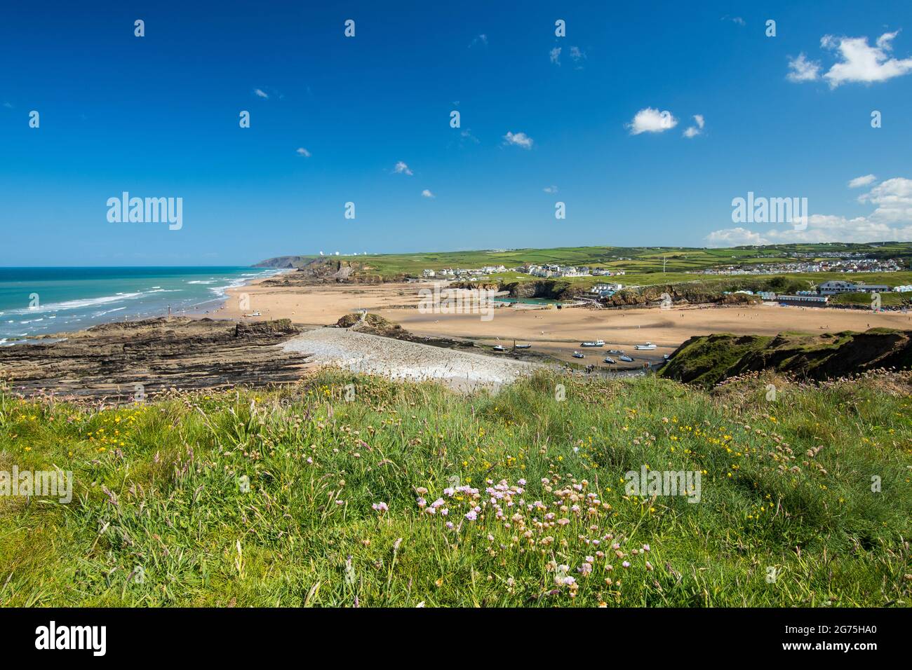 A Cornish beach on a summers day Stock Photo - Alamy