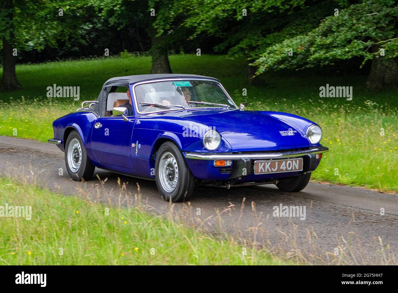 A front view of 1975 70s blue Triumph Spitfire .1493cc british sports ...