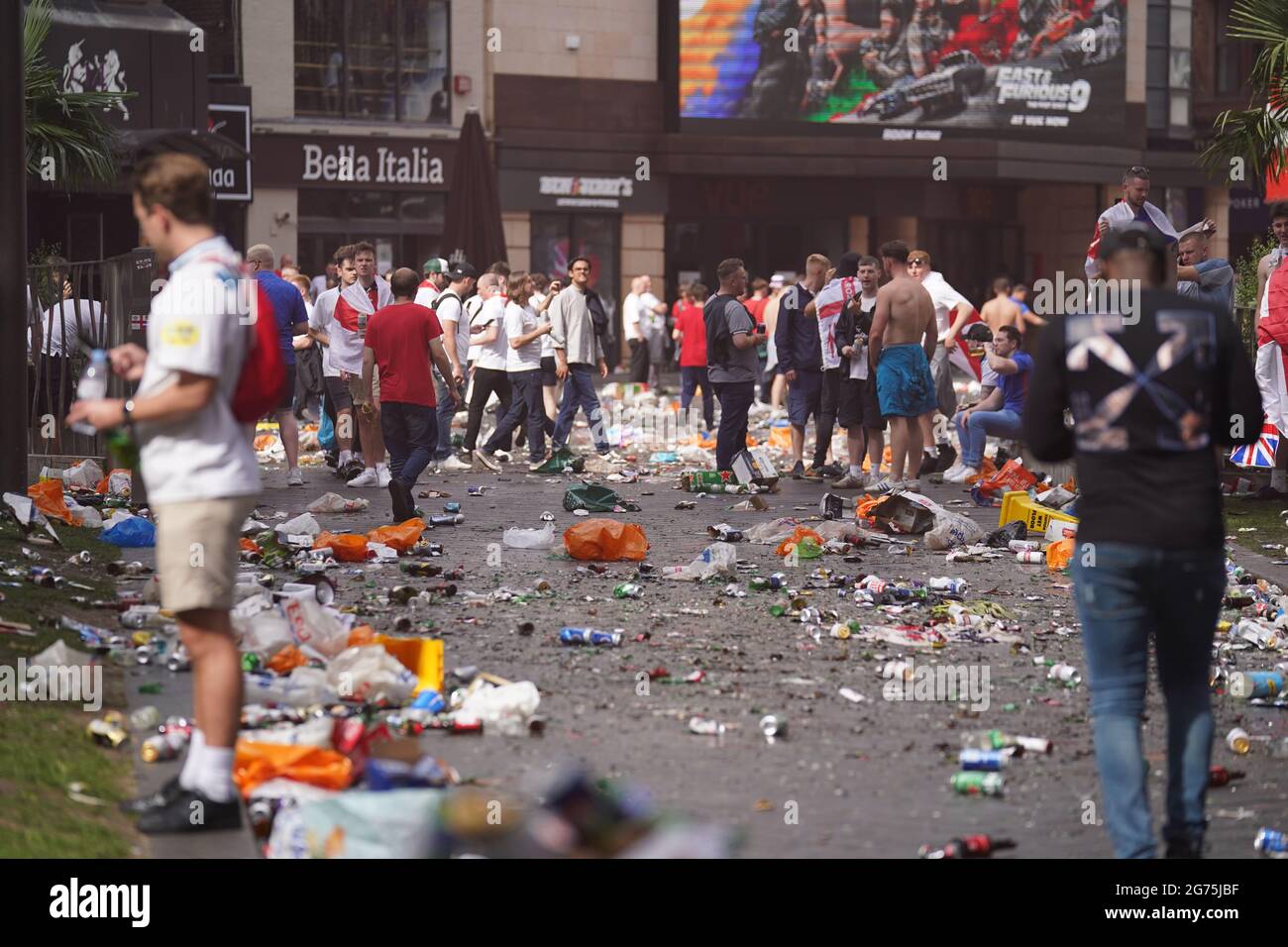 Piles of rubbish left behind by partying England fans in Leicester ...