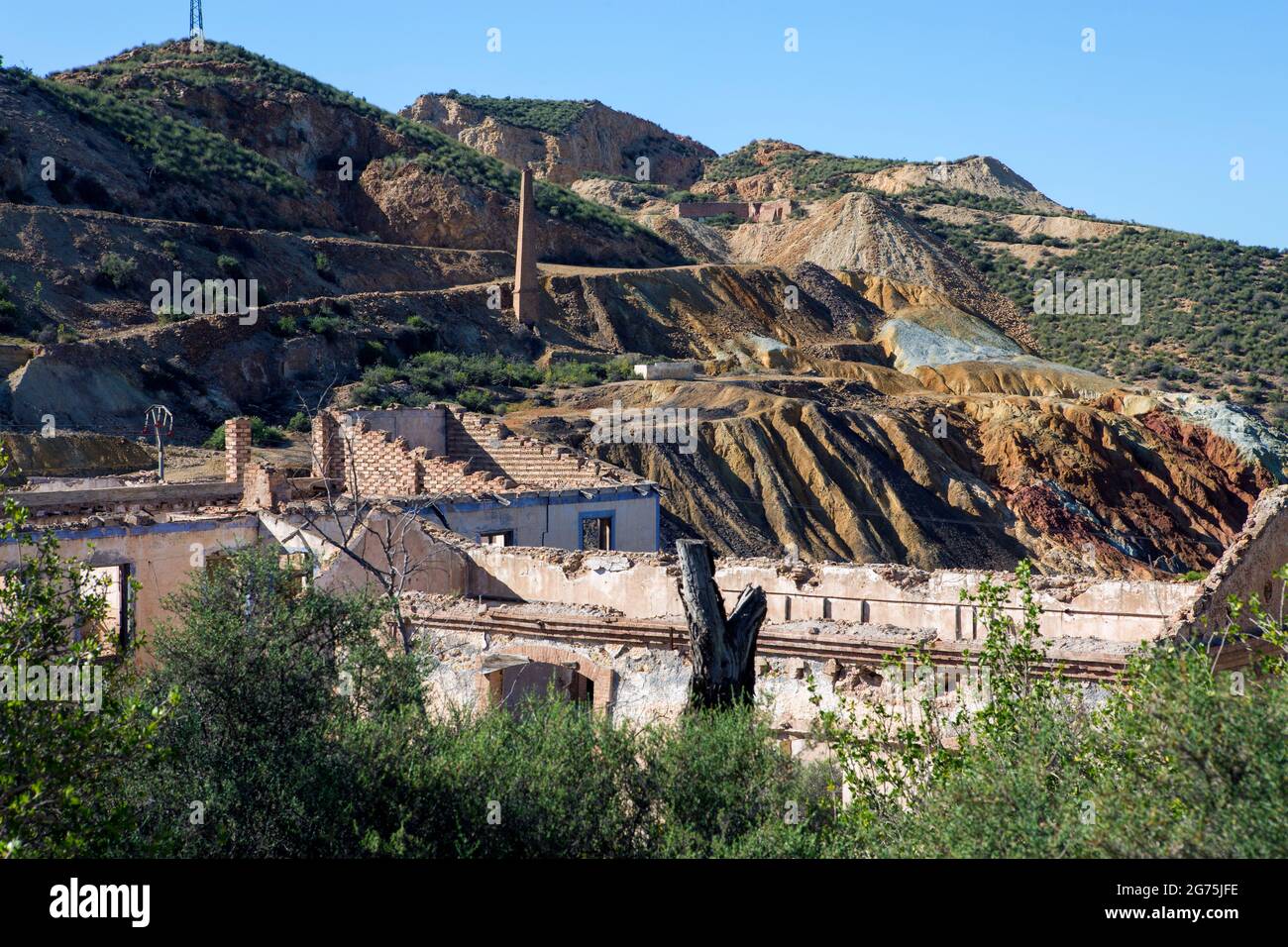 Ruins and remains of buildings in the abandoned mines of Mazarron Stock ...