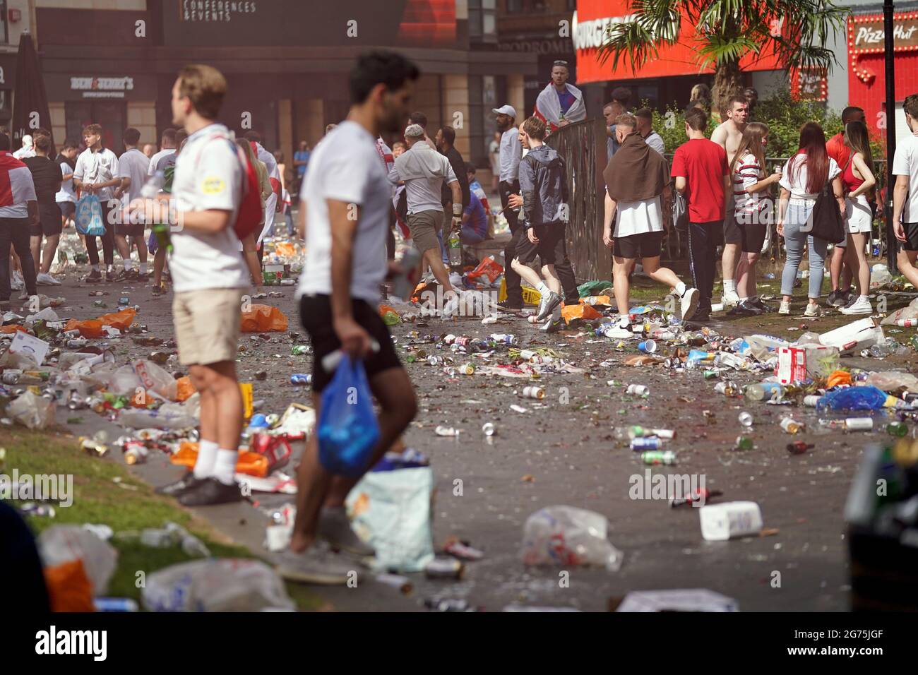 Piles of rubbish left behind by partying England fans in Leicester ...