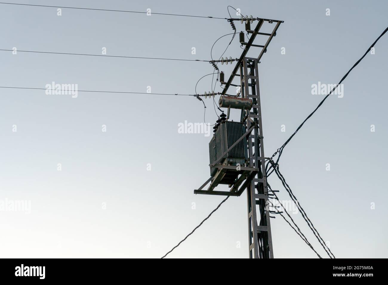 An electricity junction post transformer with electrical wires Stock ...