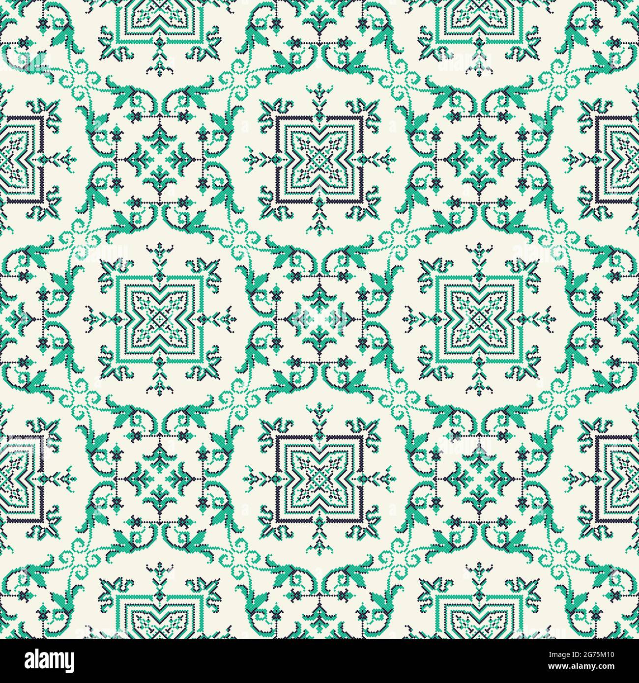 Decorative repeating pattern inspired by traditional Russian embroidery ...