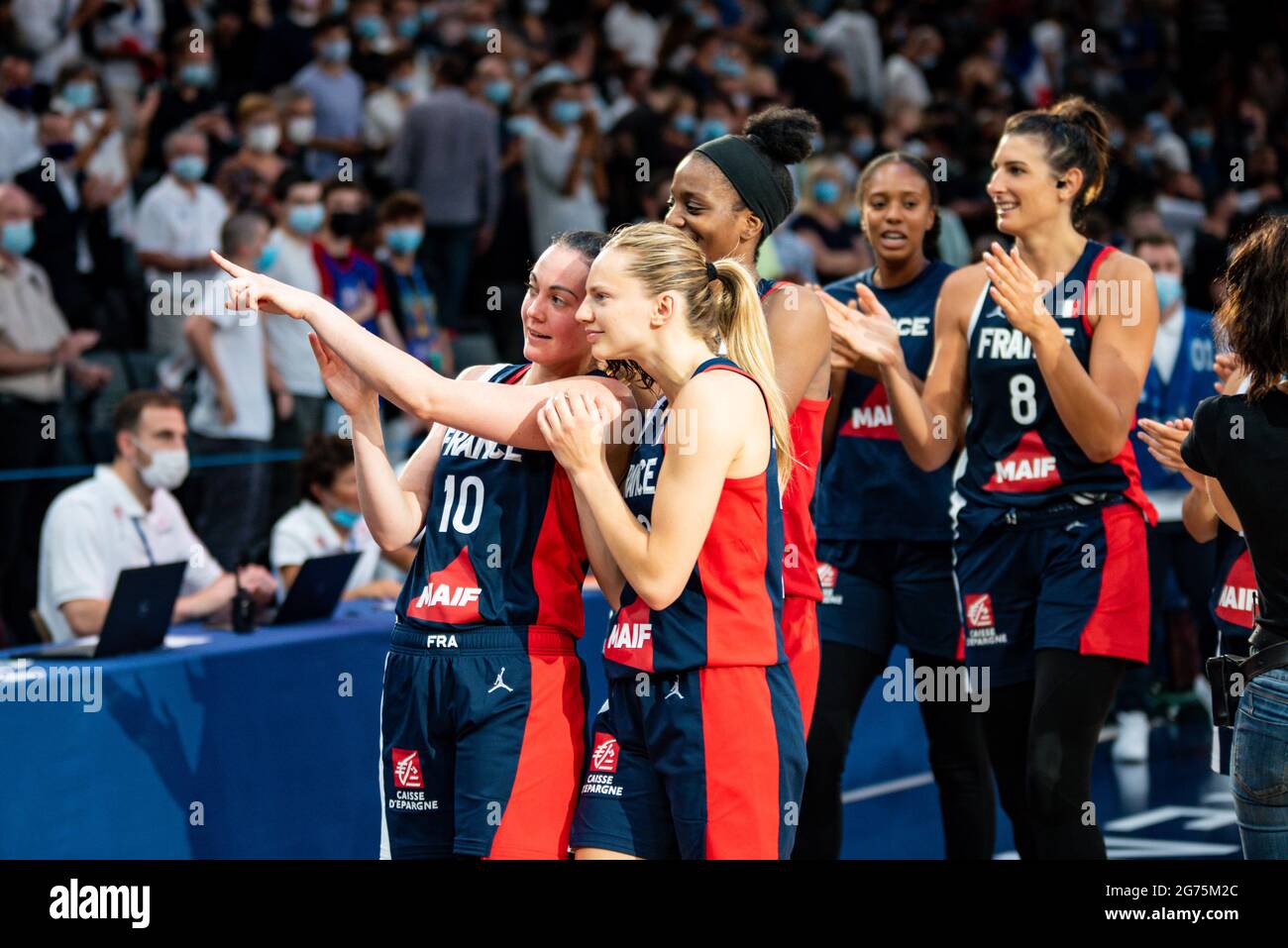 Sarah Michel of France and Marine Johannes of France celebrate the ...