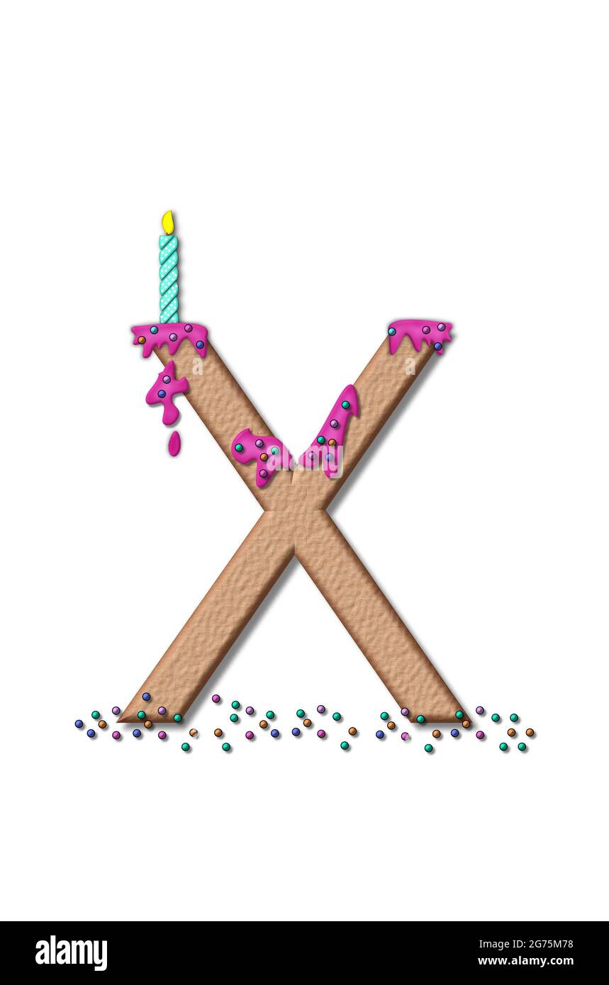 The letter X, from the alphabet set Happy Birthday, is tan with cake ...