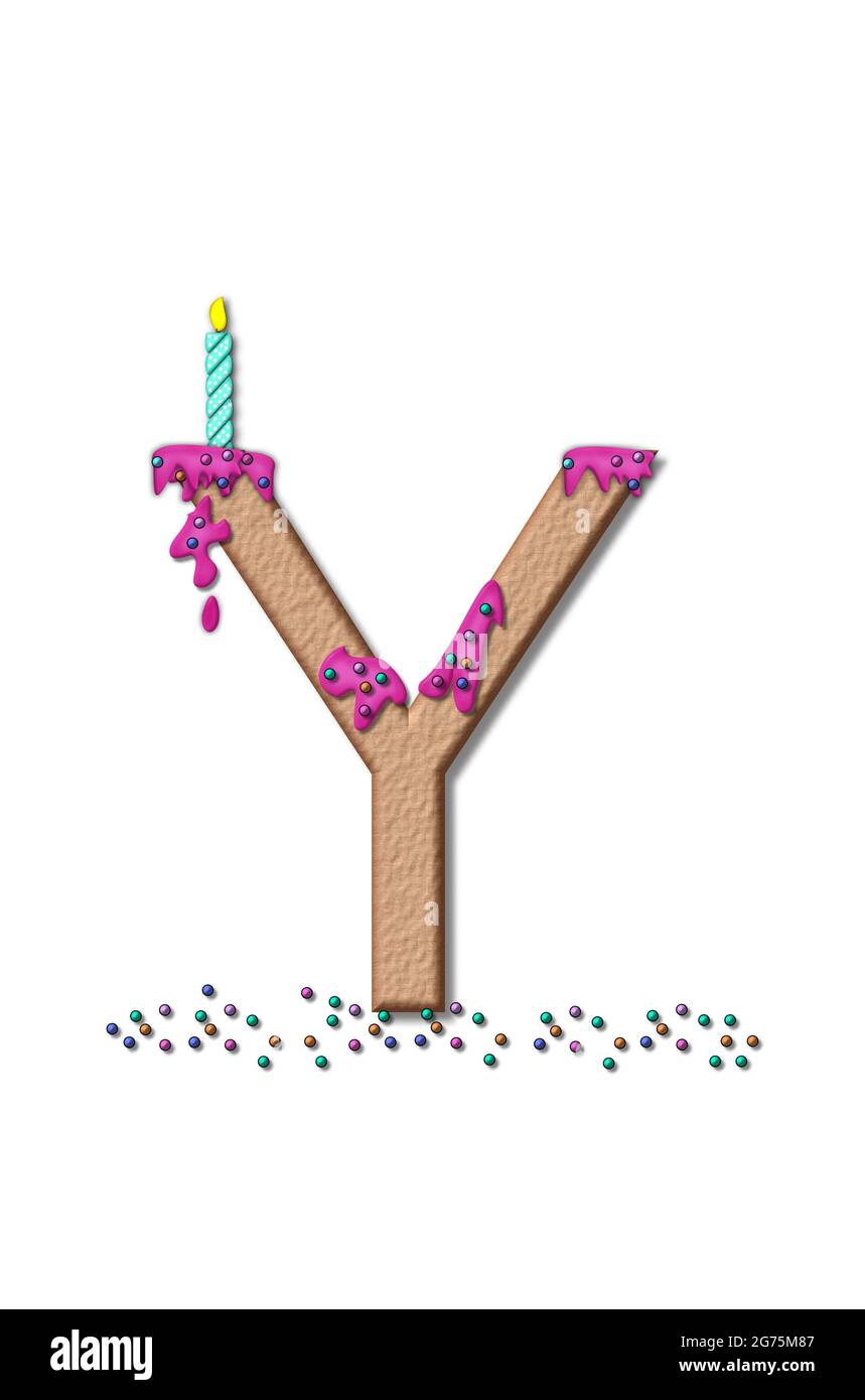 The letter Y, from the alphabet set Happy Birthday, is tan with cake ...