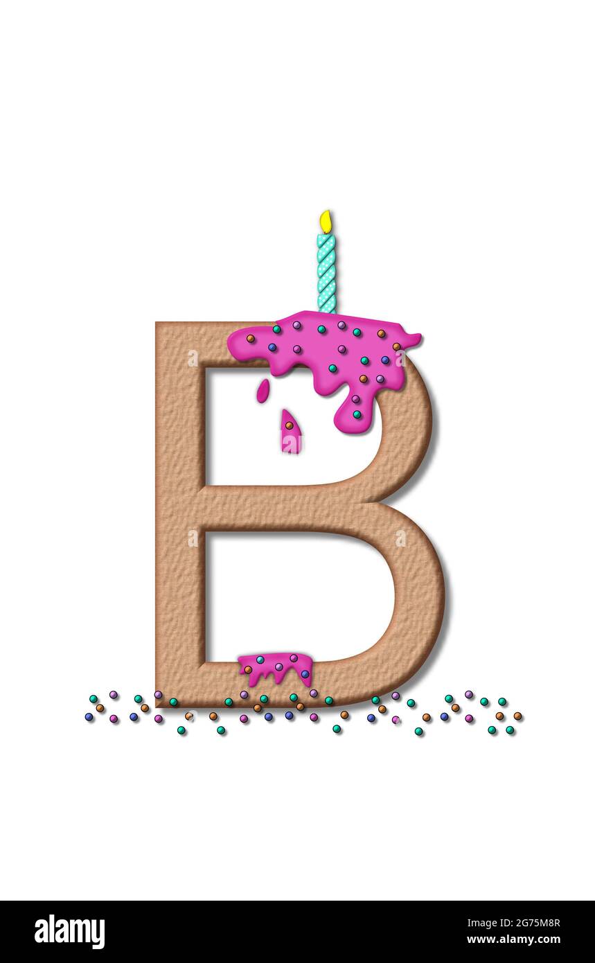 The letter B, from the alphabet set Happy Birthday, is tan with cake ...