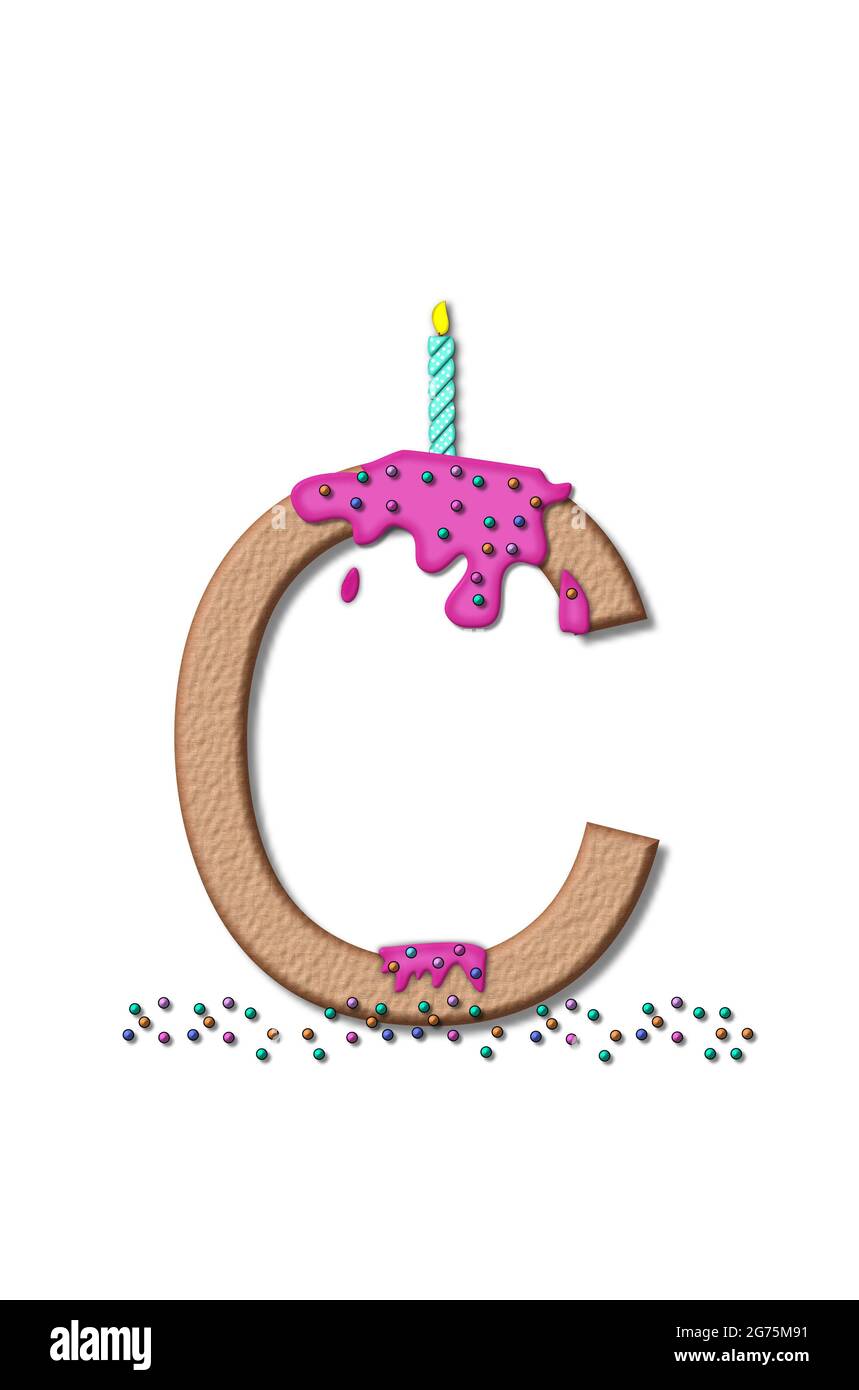 The letter C, from the alphabet set Happy Birthday, is tan with cake ...