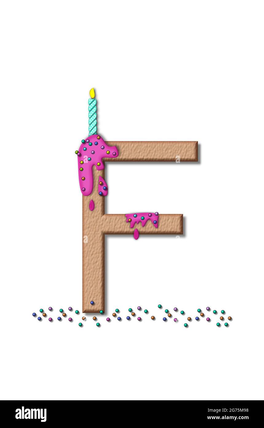 The letter F, from the alphabet set Happy Birthday, is tan with cake ...
