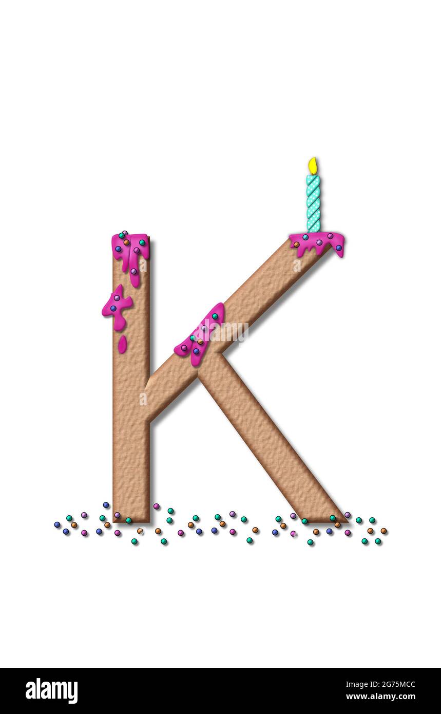 The letter K, from the alphabet set Happy Birthday, is tan with cake ...