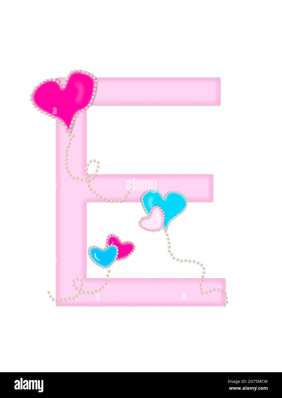 The letter E, in the alphabet set "Heart of Valentine", is soft pink ...