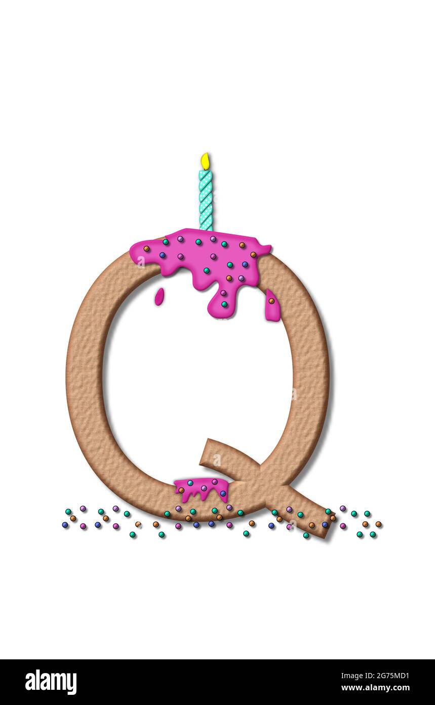 The letter Q, from the alphabet set Happy Birthday, is tan with cake ...