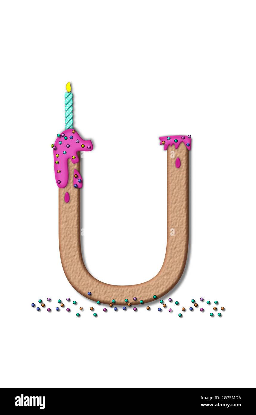 The letter U, from the alphabet set Happy Birthday, is tan with cake ...