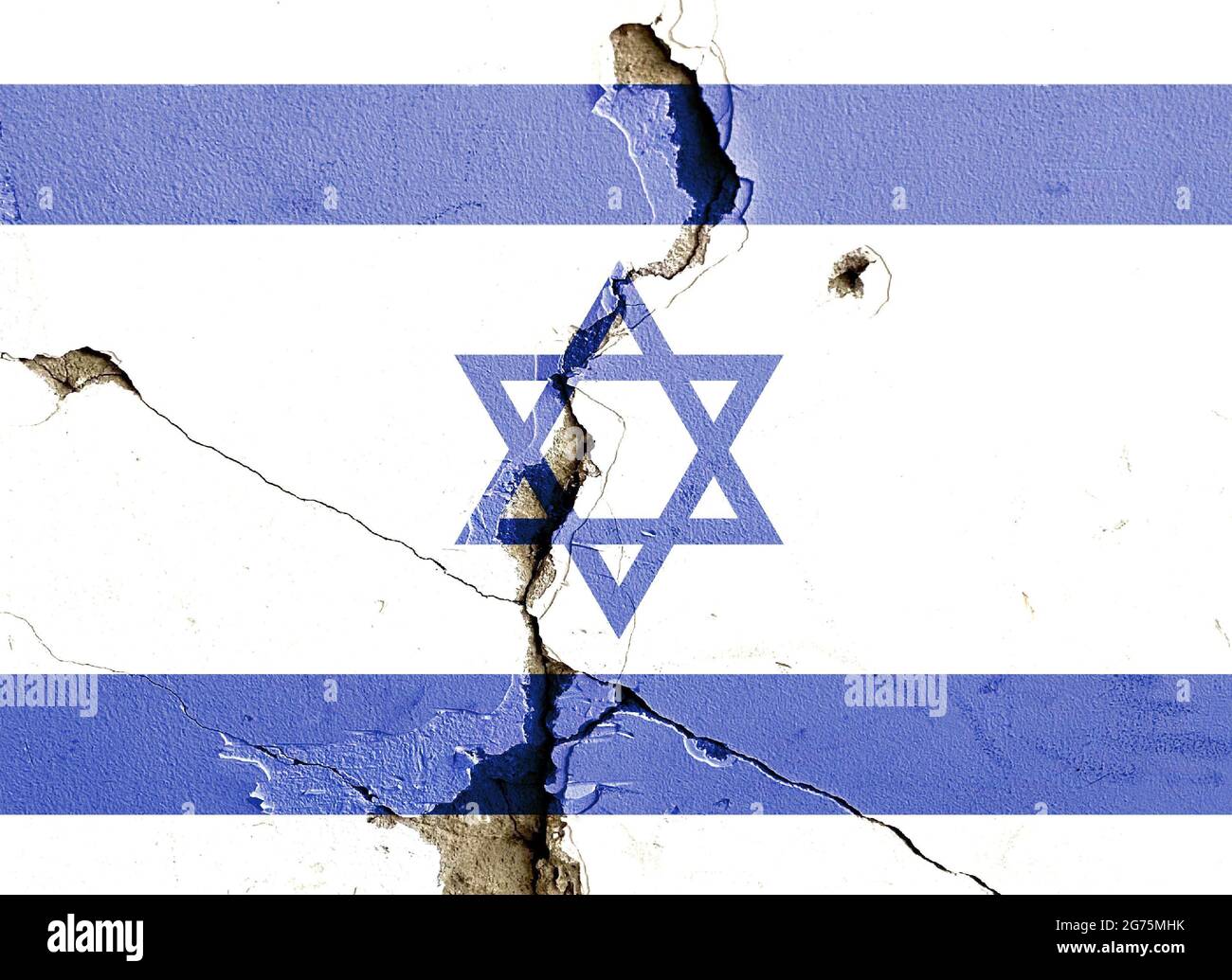 The national flag of Greece painted on a weathered broken wall ...