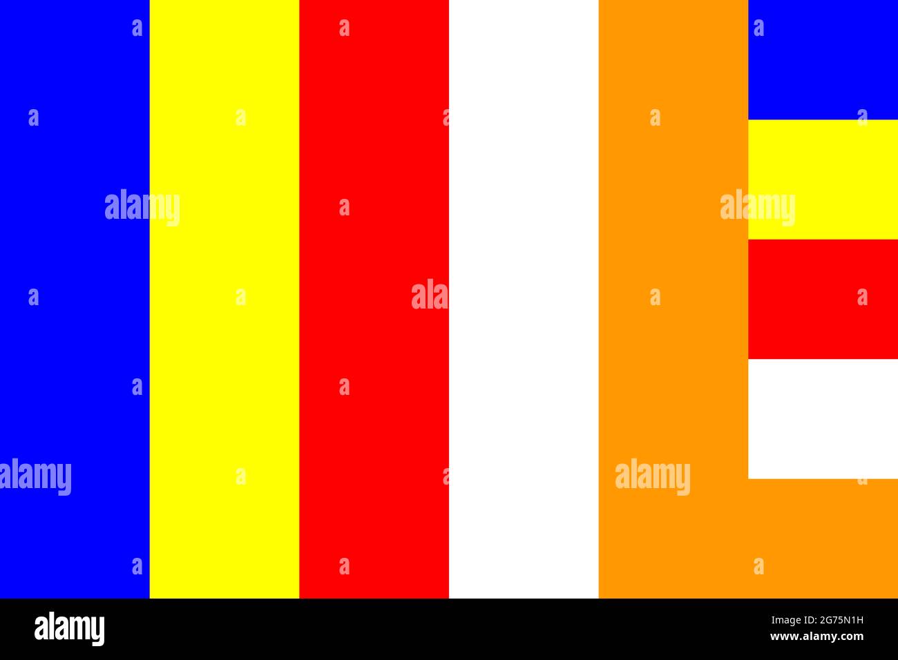 official flag of Buddhism prefecture waving in the wind on flagpoles ...