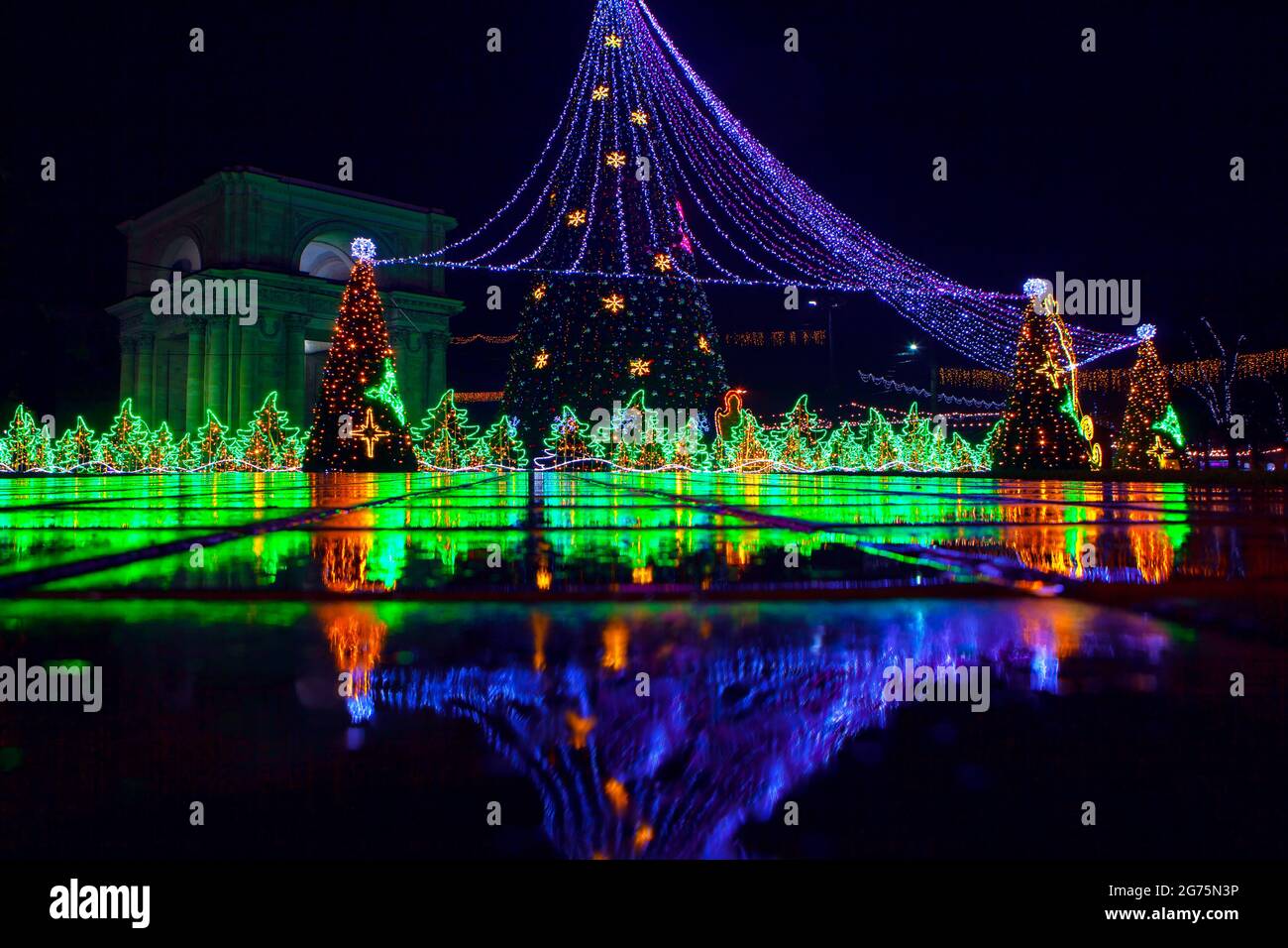 Chisinau city in the New Year night . Holiday in Capital city of ...