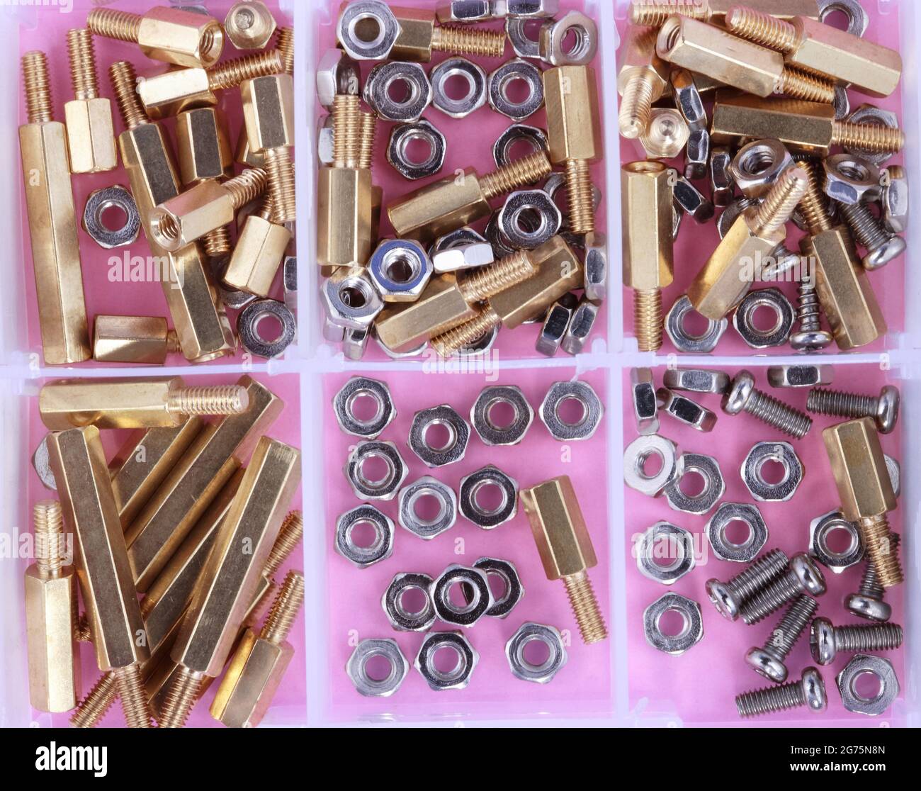 Brass Standoff Spacer Male and Female set in plastic container Stock ...