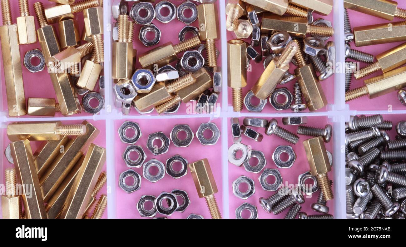 Brass Standoff Spacer Male and Female set in plastic container Stock ...