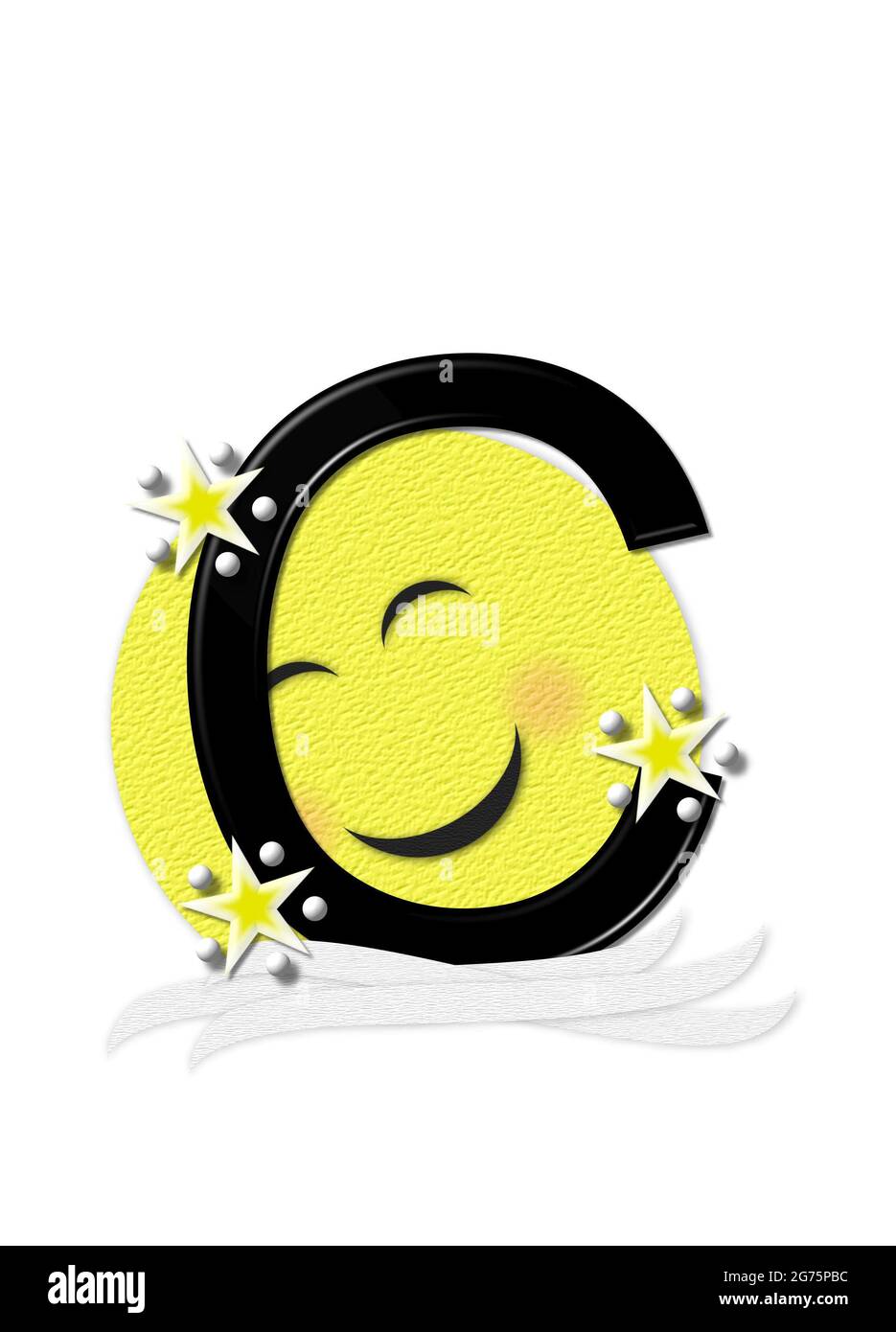 The letter C, in the alphabet set "Moon Beam" is in 3D and black. Stars ...