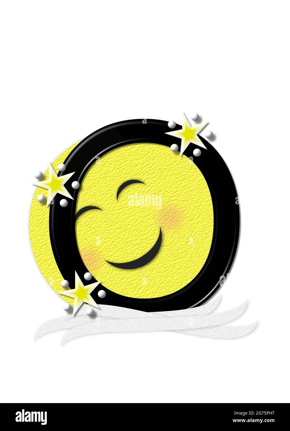 The letter O, in the alphabet set "Moon Beam" is in 3D and black. Stars ...