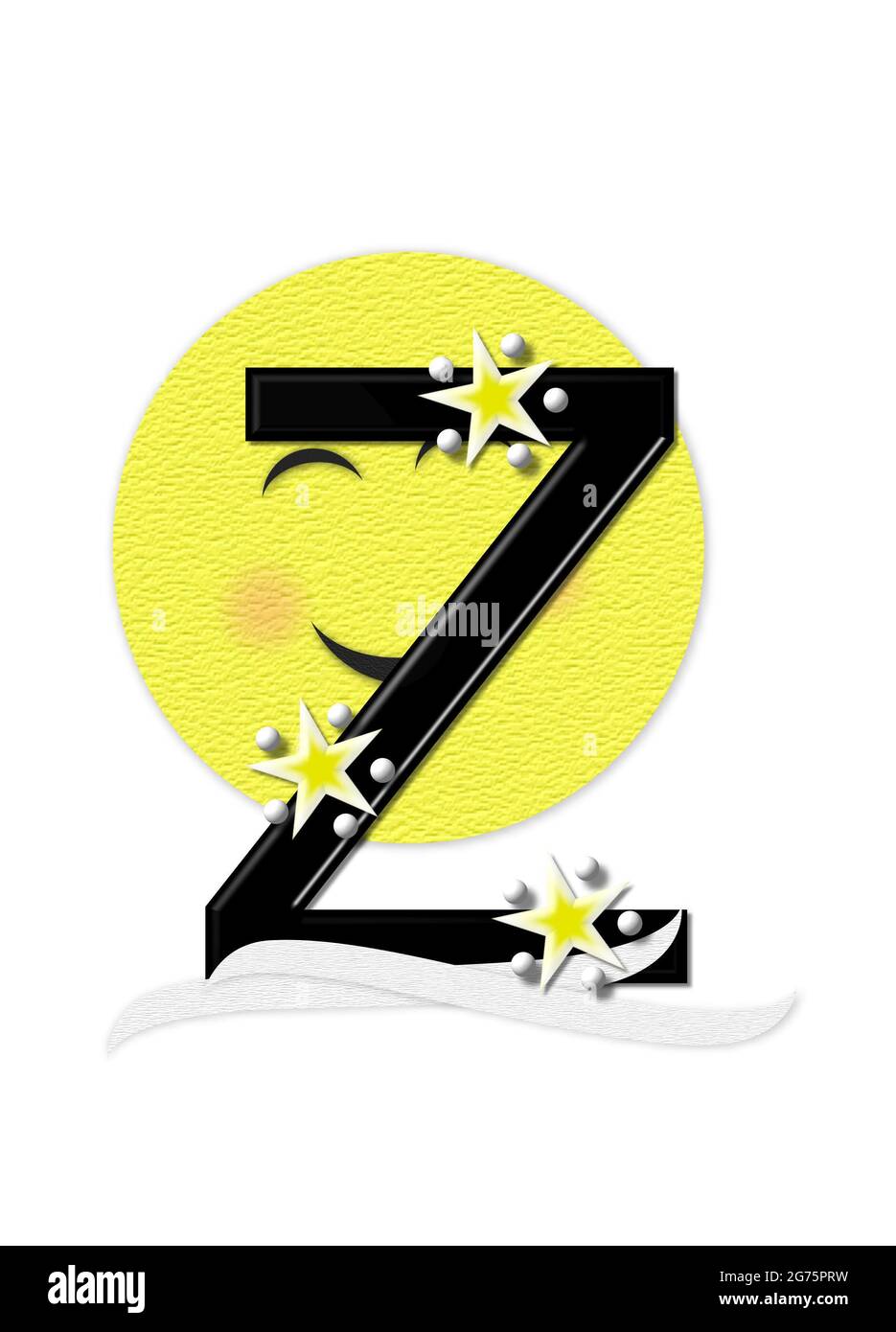 The letter Z, in the alphabet set "Moon Beam" is in 3D and black. Stars ...
