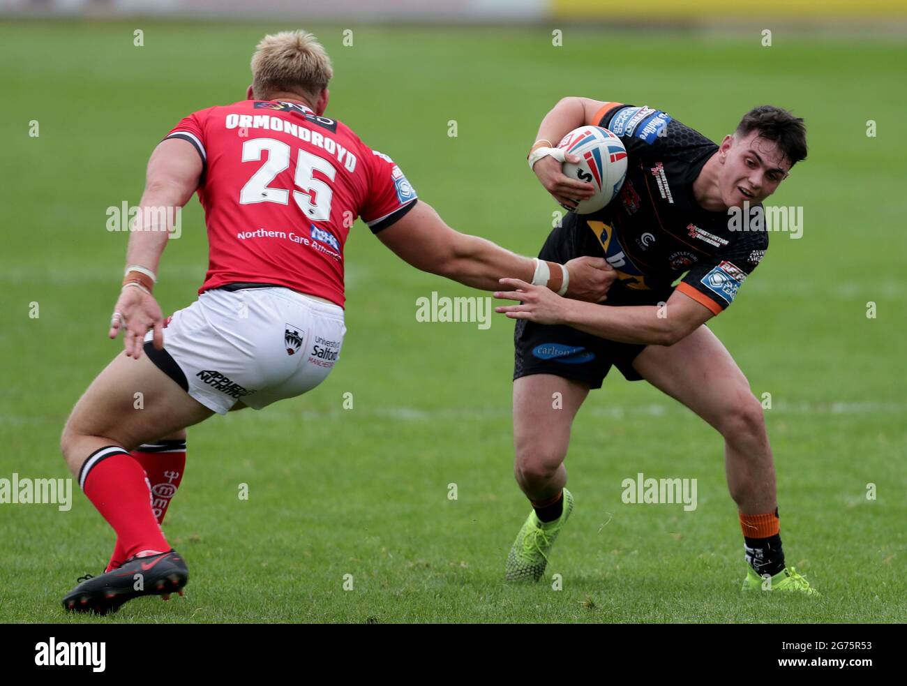 Castleford Tigers' Cain Robb looks for an opening during the Betfred ...