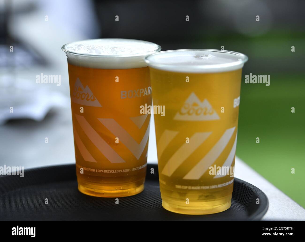 A tray of beer at BOXPARK Croydon before the UEFA Euro 2020 Final ...