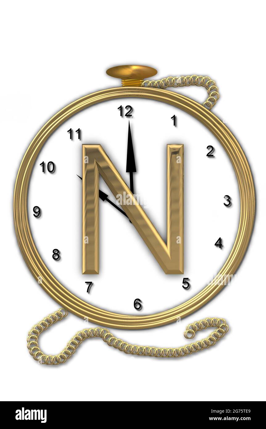 Alphabet letter N, is from the alphabet set "Pocket watch". Watch has ...