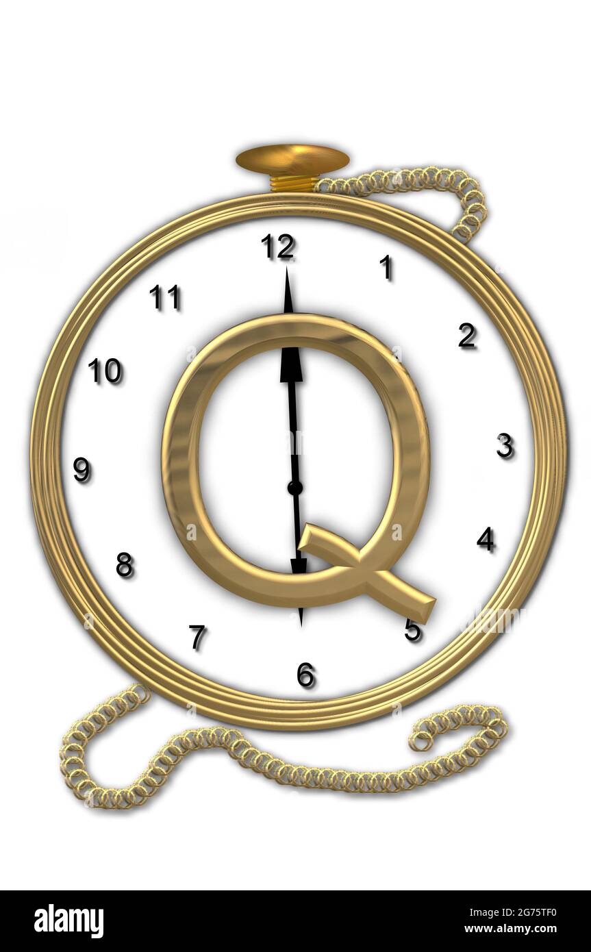 Alphabet letter Q, is from the alphabet set "Pocket watch". Watch has ...