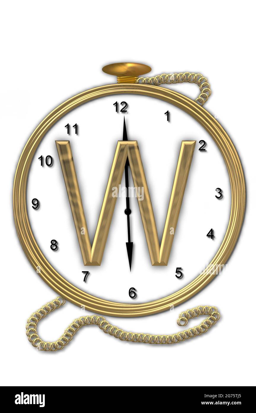 Alphabet letter W, is from the alphabet set "Pocket watch". Watch has ...