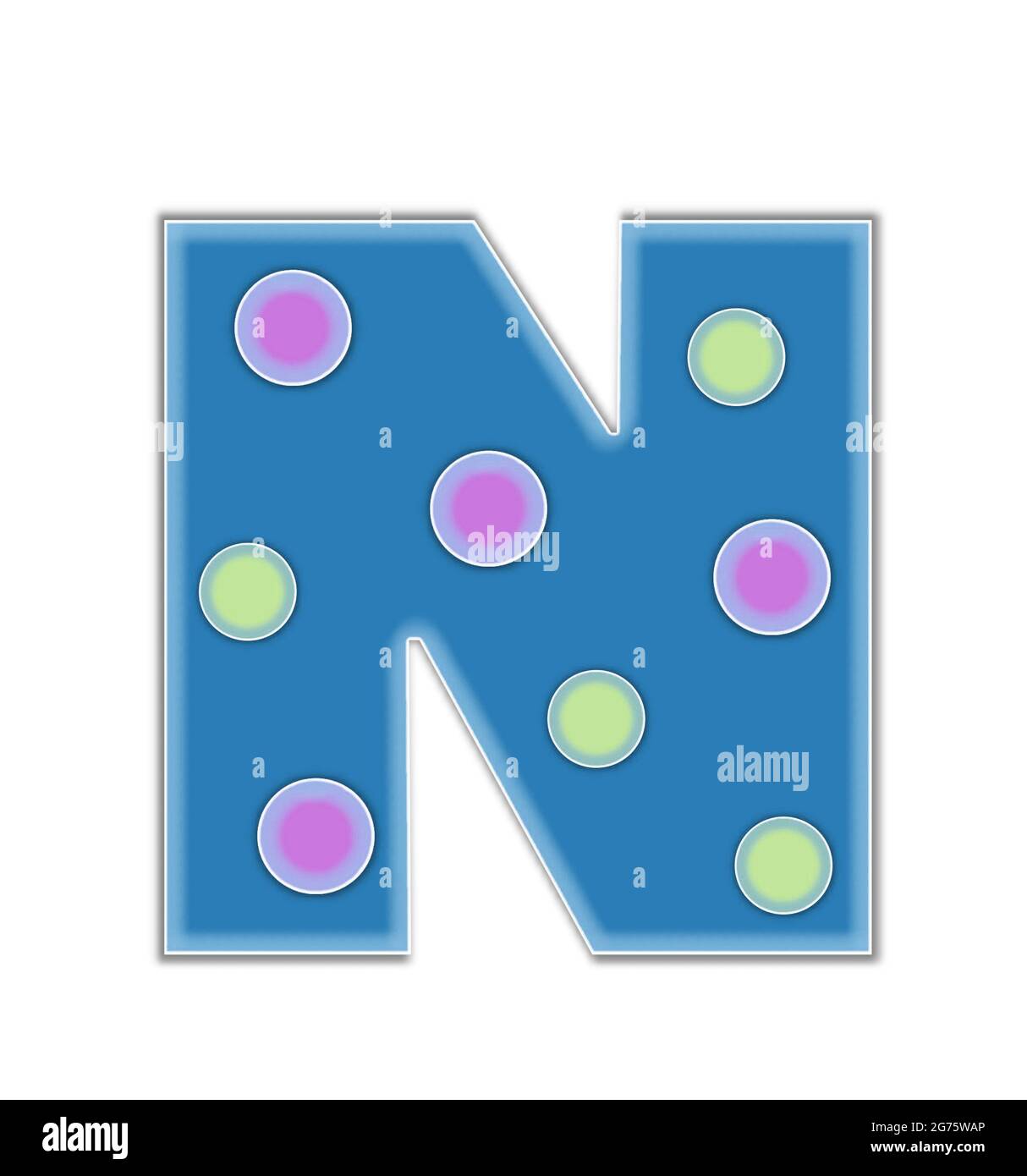 N, in the alphabet set "Teal and Dots", is purple outlined in white ...