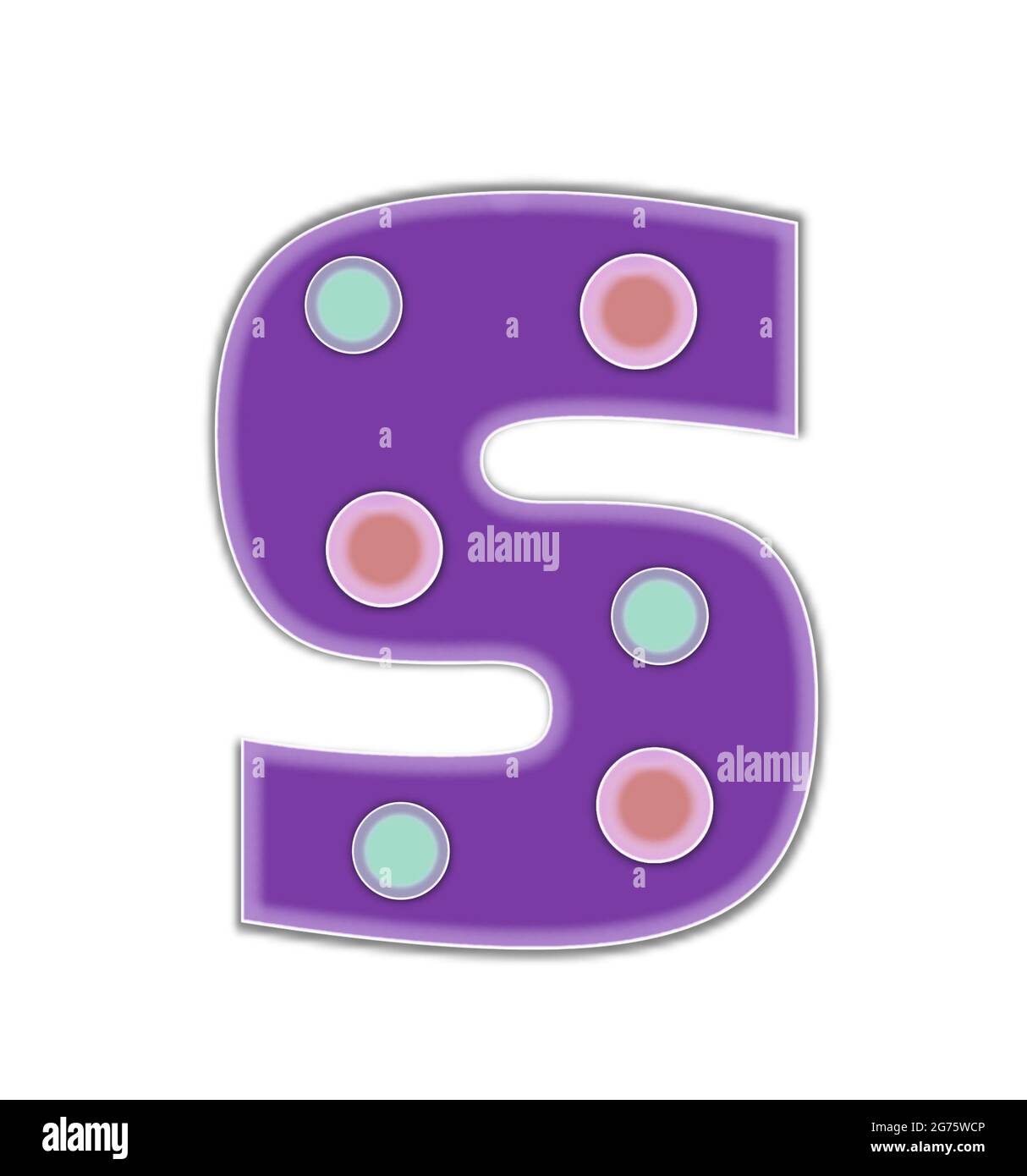S, in the alphabet set "Purple and Dots", is purple outlined in white ...