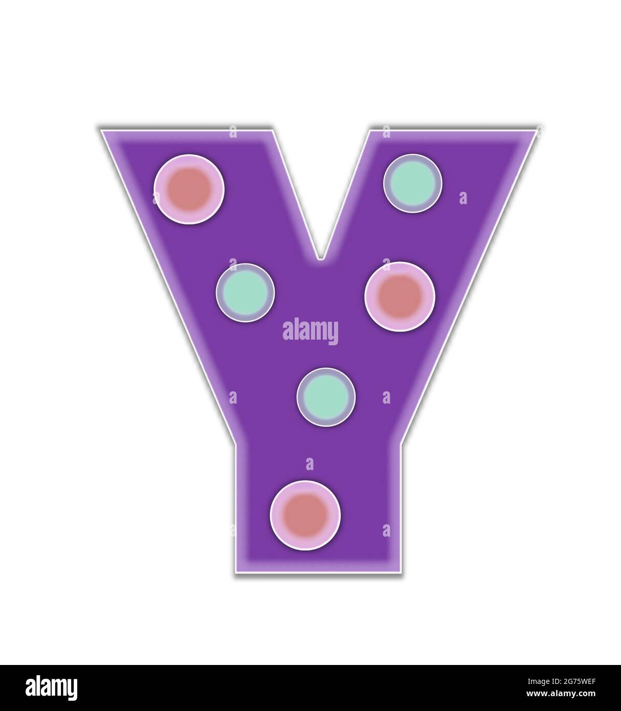 Y, in the alphabet set "Purple and Dots", is purple outlined in white ...