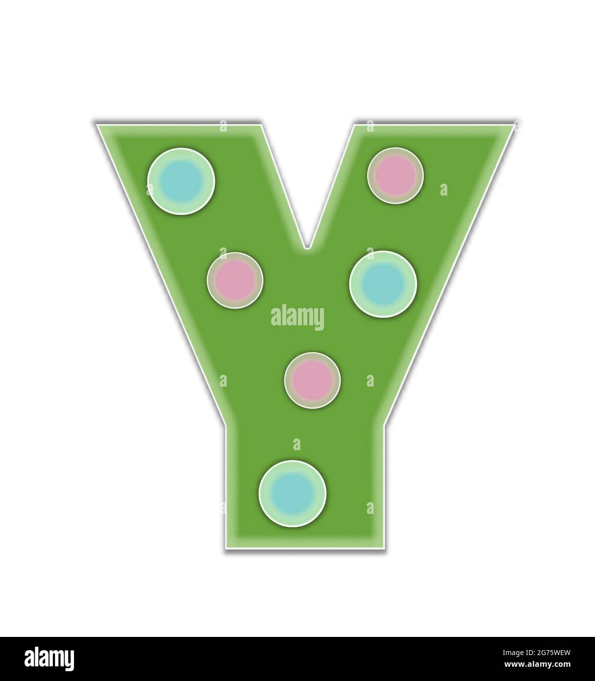 Y, in the alphabet set "Teal and Dots", is purple outlined in white ...