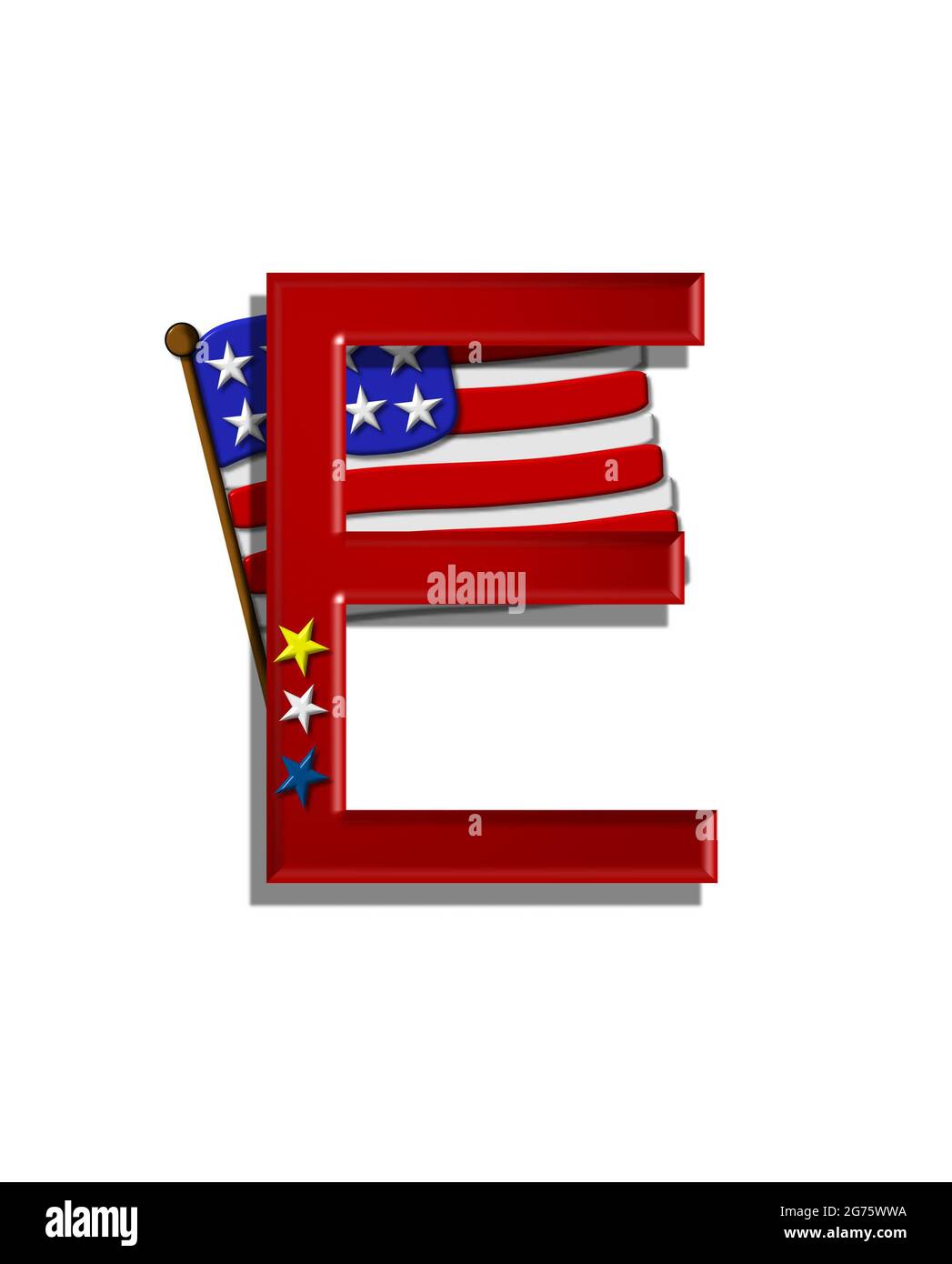 The letter E, in the alphabet set "Stars and Stripes," is red with ...