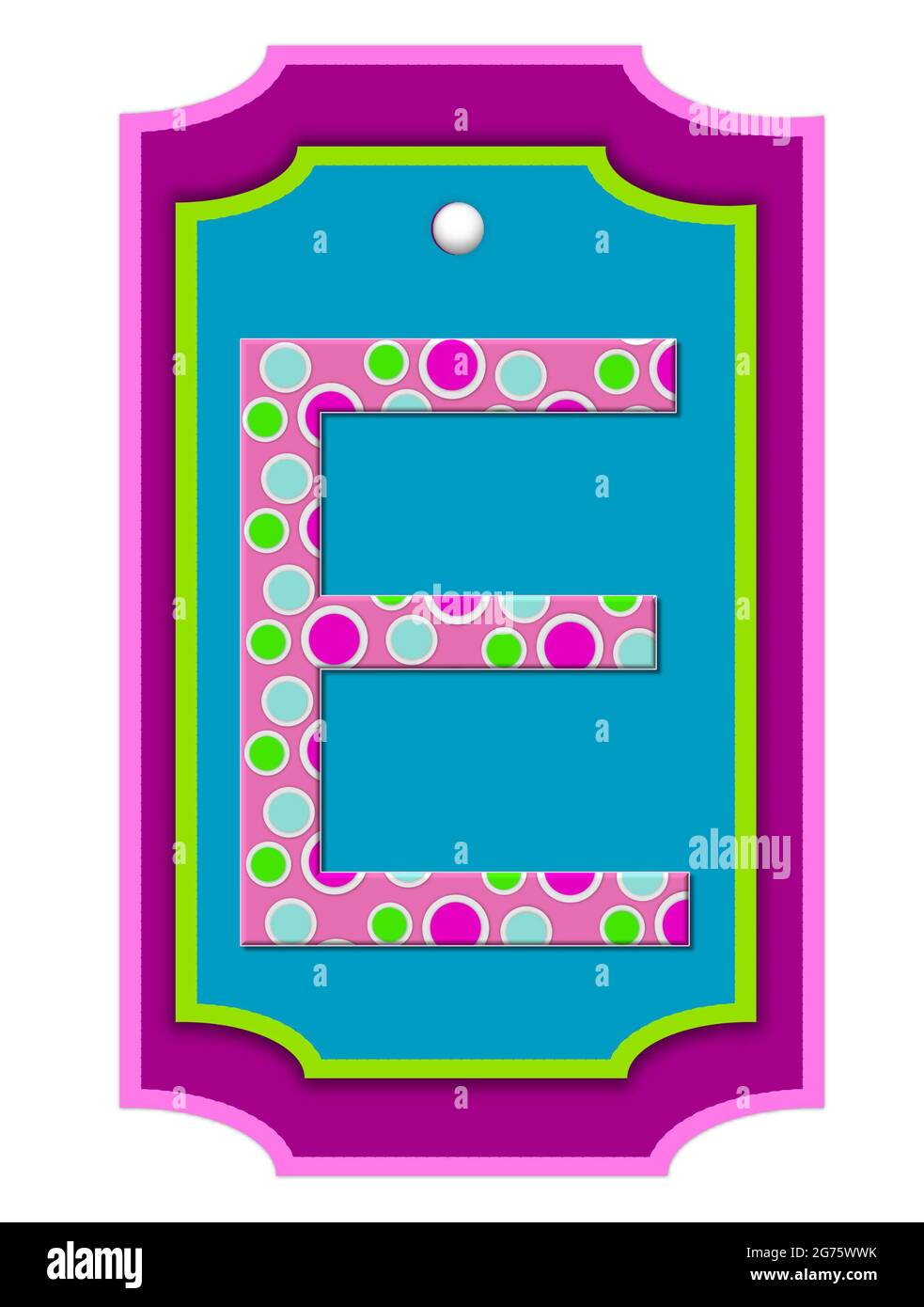 The letter E, in the alphabet set "Tag It" is a ticket-style tag in ...