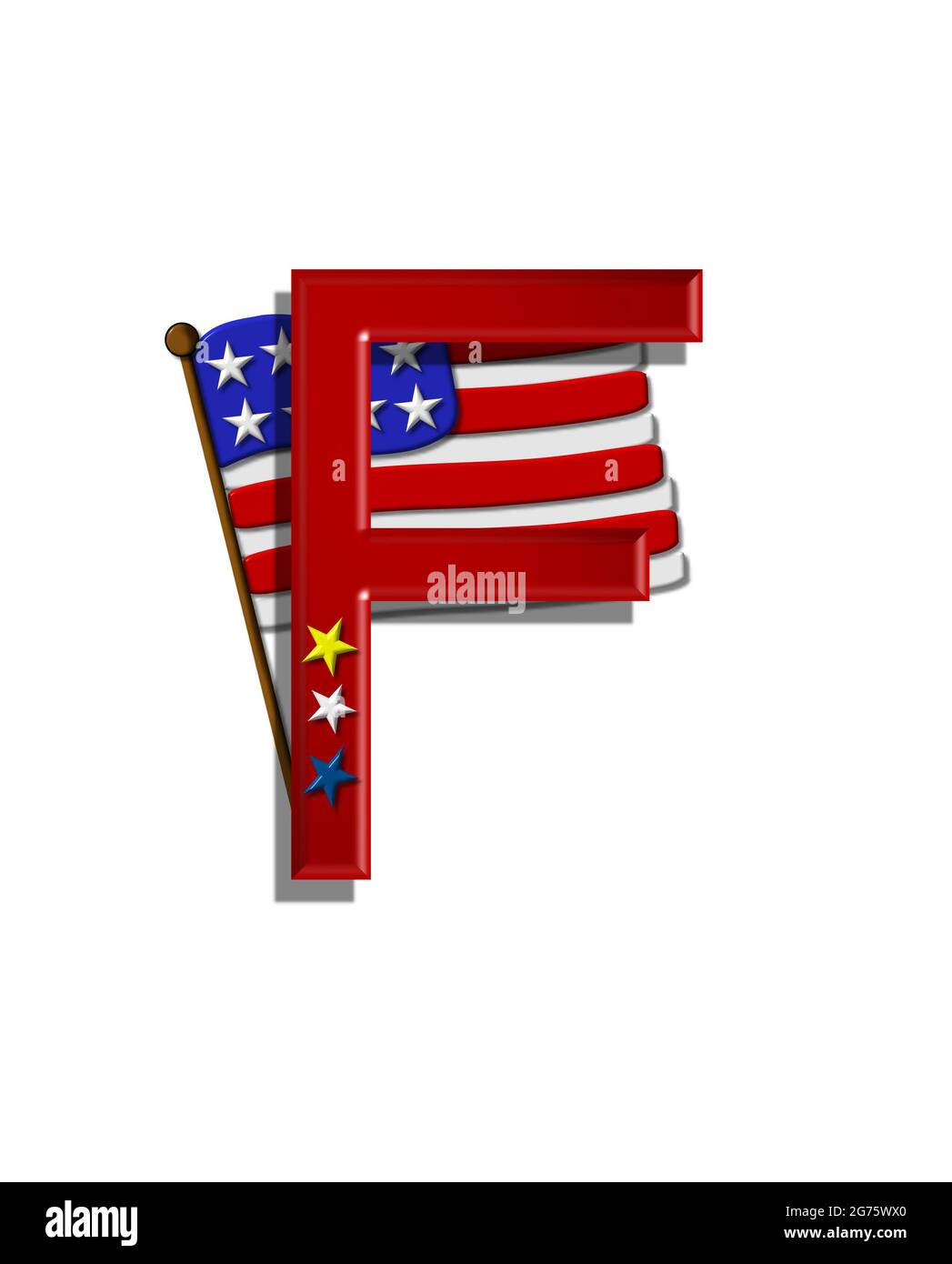 The letter F, in the alphabet set "Stars and Stripes," is red with ...