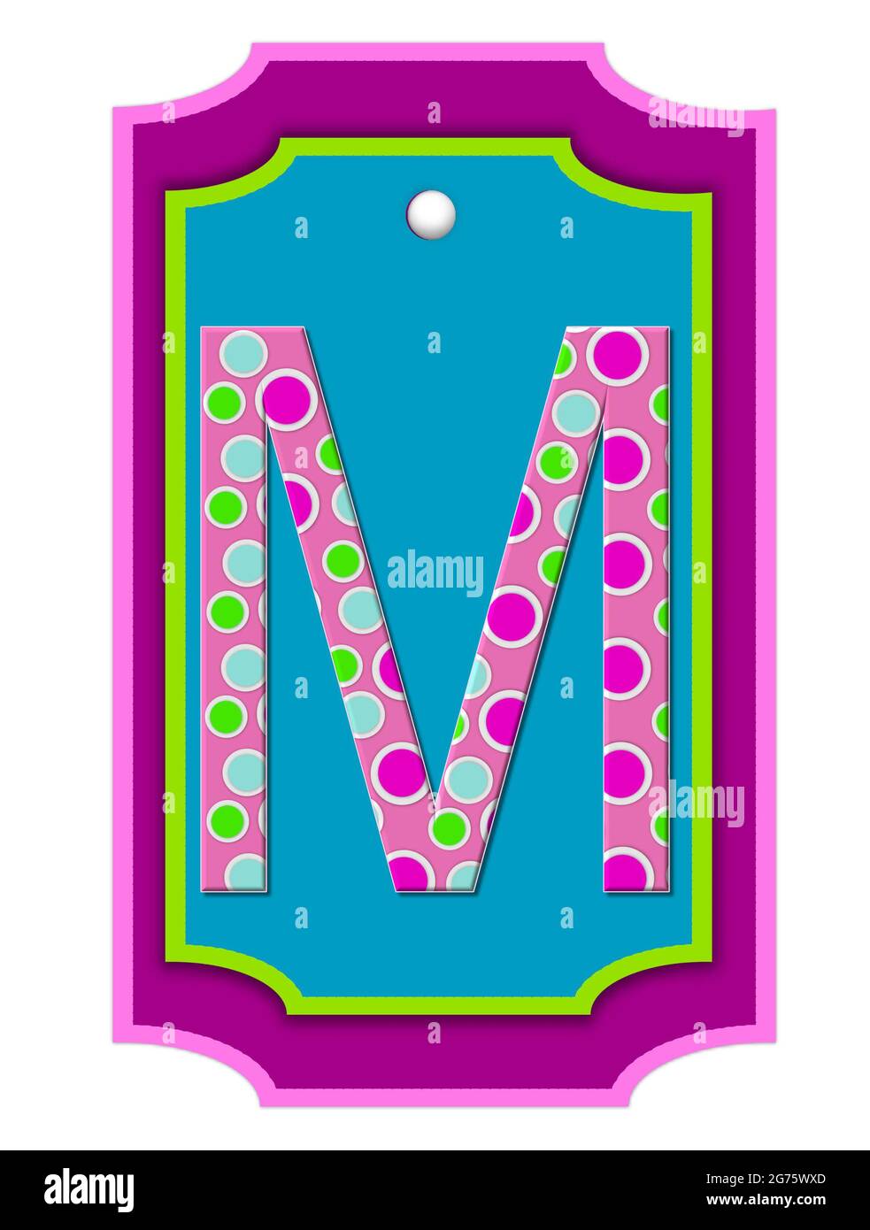 The letter M, in the alphabet set "Tag It" is a ticket-style tag in ...