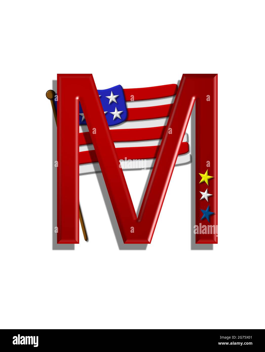The letter M, in the alphabet set "Stars and Stripes," is red with ...