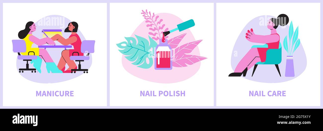 Manicure concept icons set with nail care symbols flat isolated vector ...