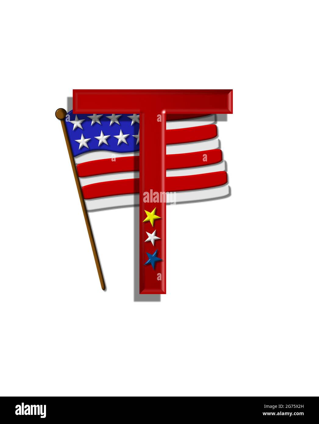 The letter T, in the alphabet set "Stars and Stripes," is red with ...