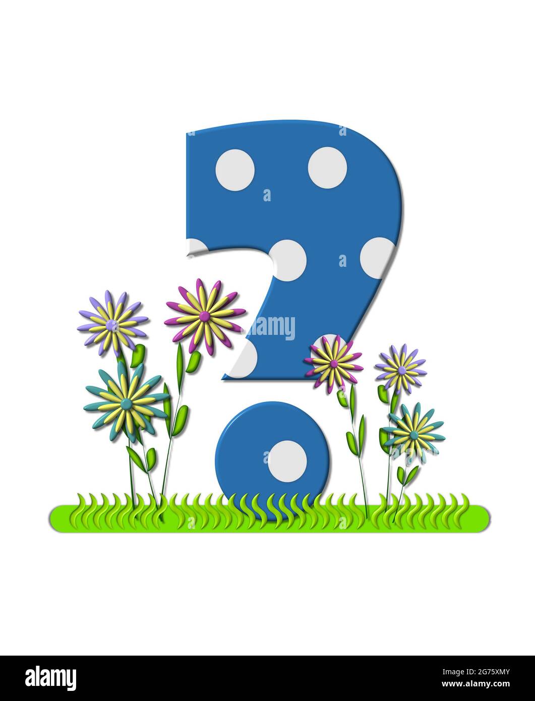 Question mark , in the alphabet set "wildflower Meadow", is blue with ...