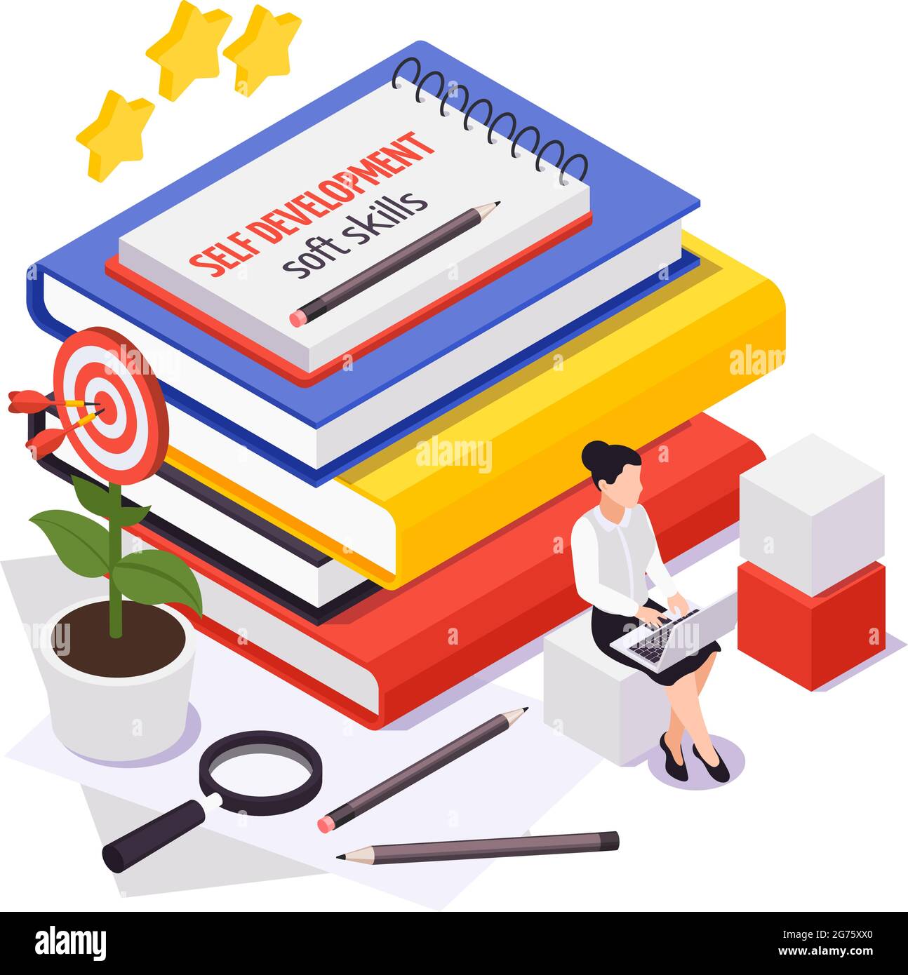 Soft skills isometric symbolic composition with woman employee ...