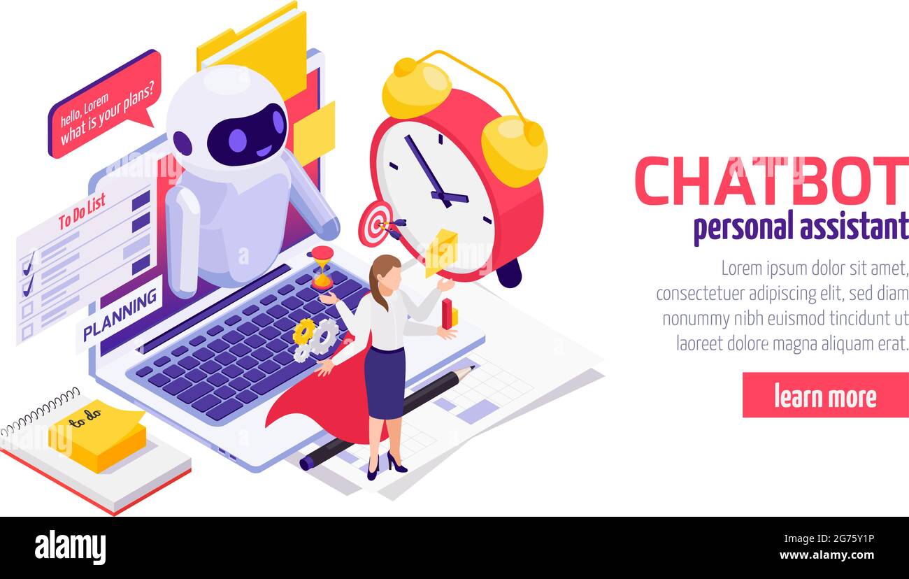 Chatbot messenger isometric web banner landing page design with ...
