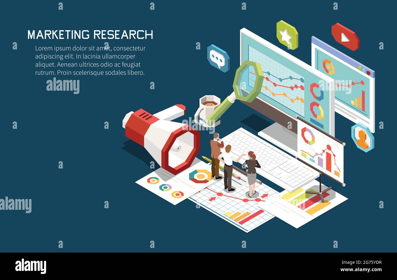 Marketing strategy concept isometric background with set of computer ...