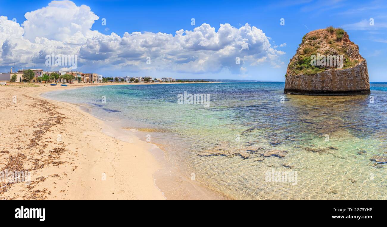 Salento coast: Torre Pali Beach in Apulia, Italia. The ruined ...